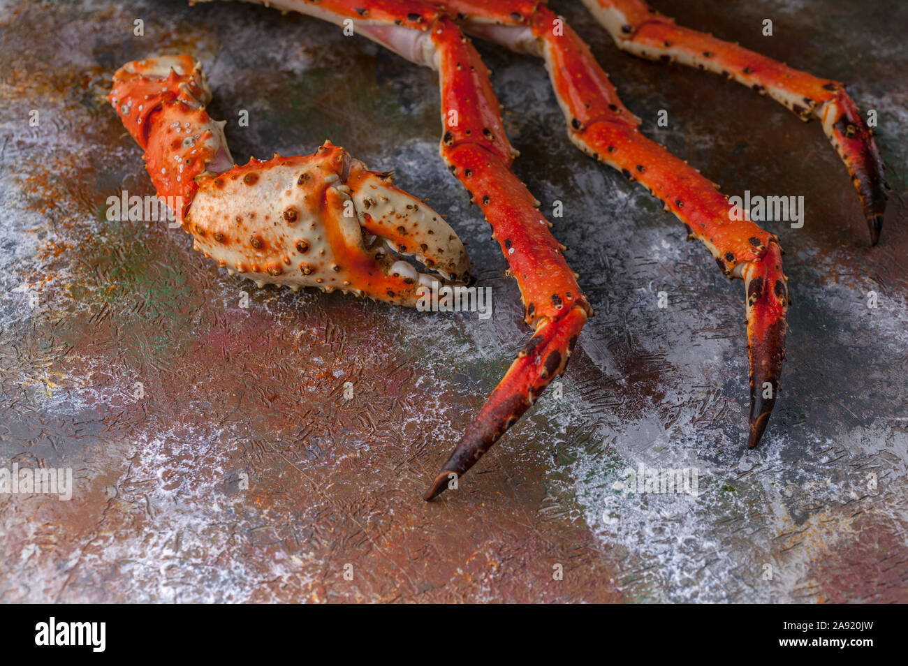 Close-up Red crab claw on a rusty background. Seafood Stock Photo - Alamy