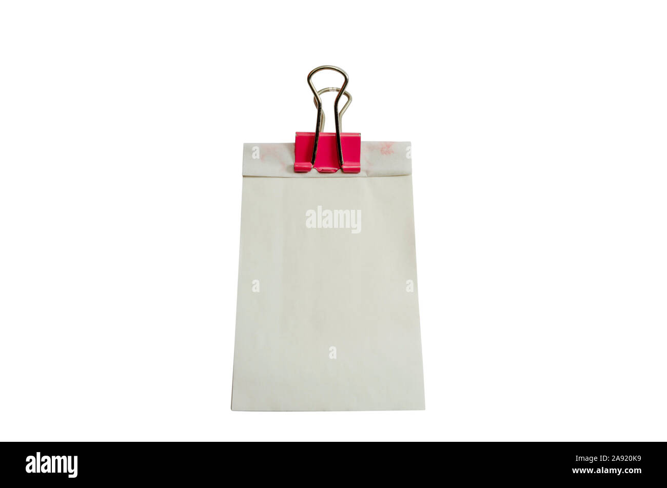 White Note paper and red clips isolated white background with clipping ...