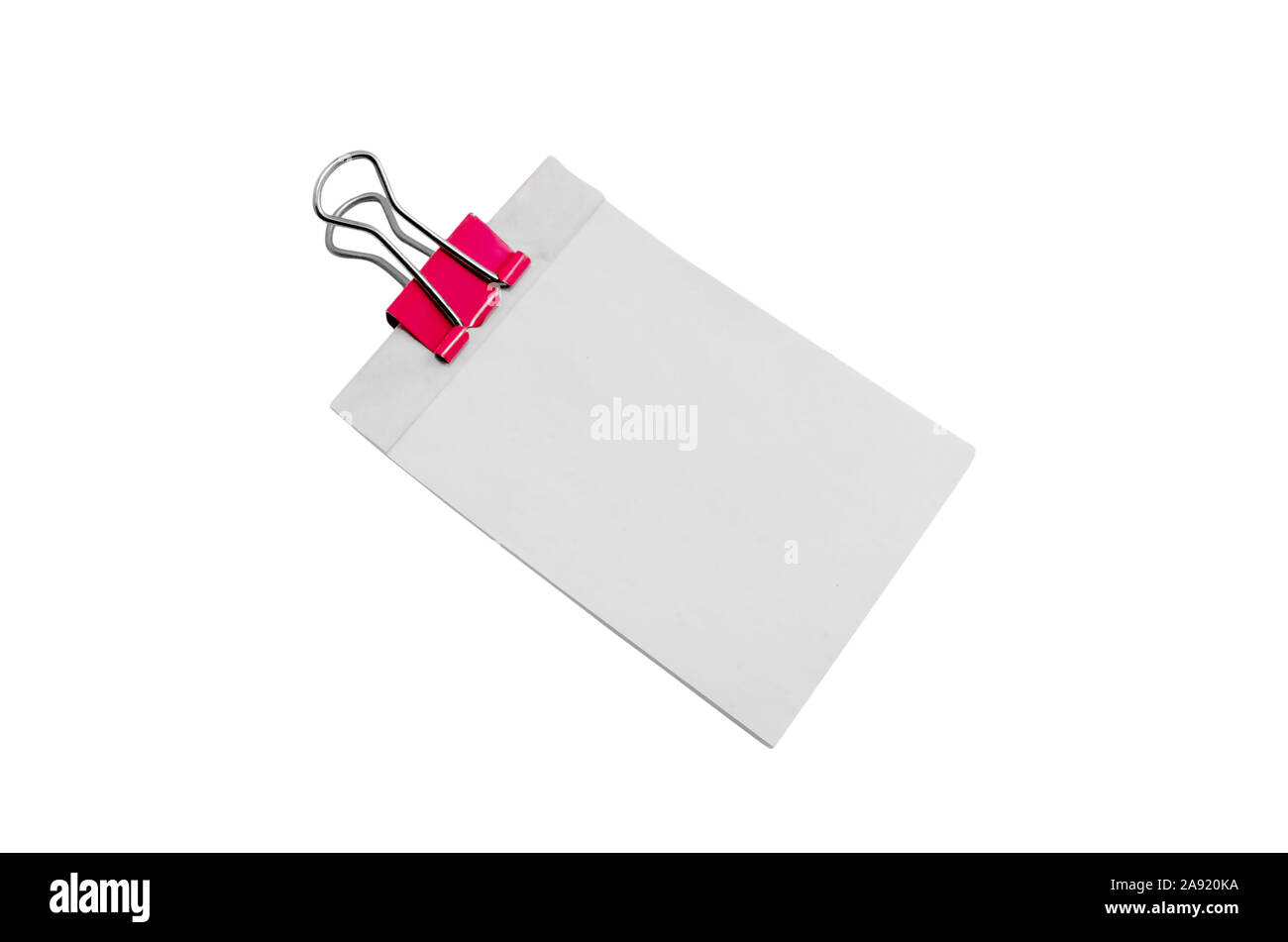 White Note paper and red clips isolated white background with clipping ...