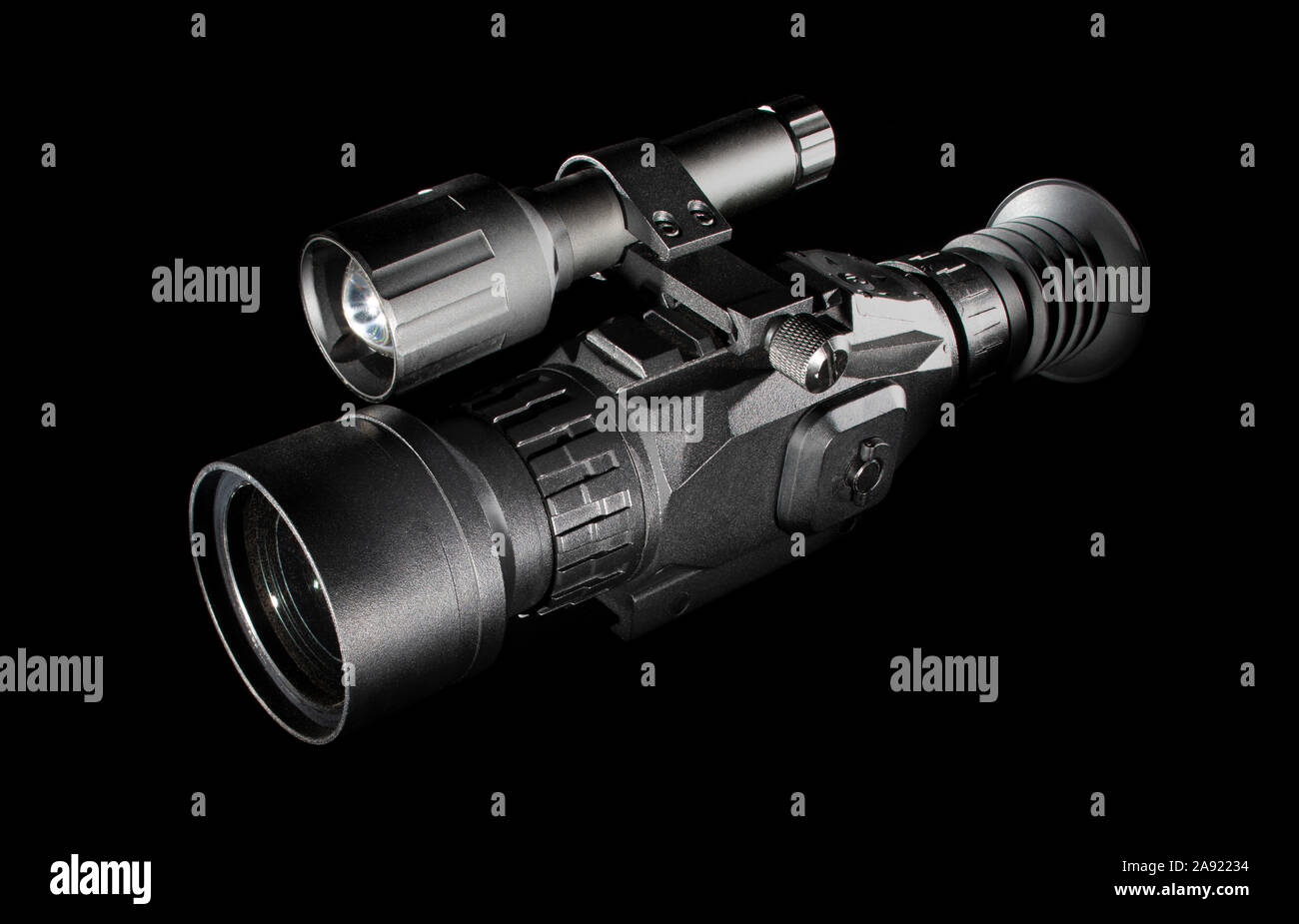 Night vision rifle scope on a black background Stock Photo - Alamy