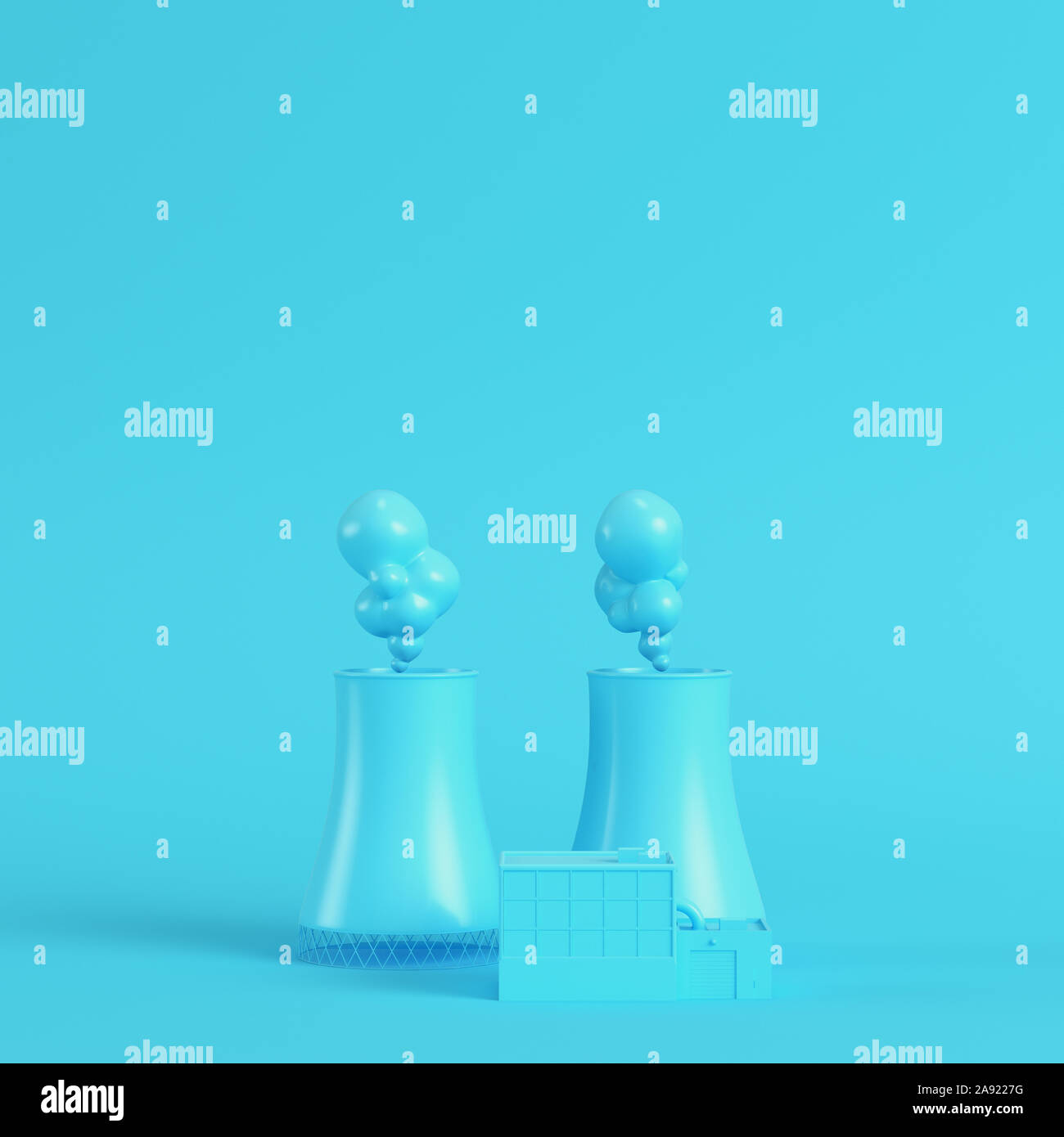 Nuclear power plant on bright blue background in pastel colors ...