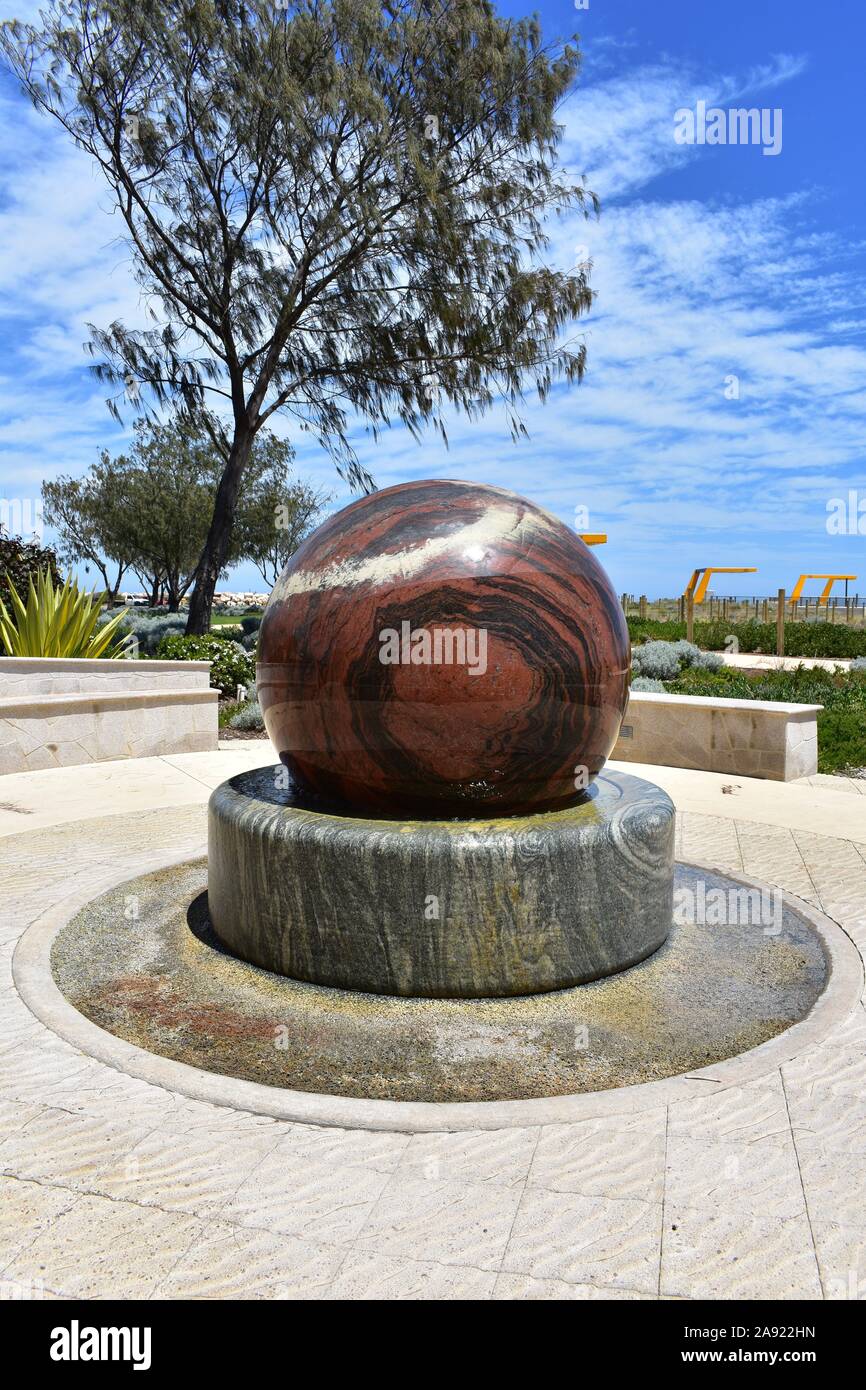 rotating spherical sculpture art Midalia's beach Geraldton Stock Photo ...
