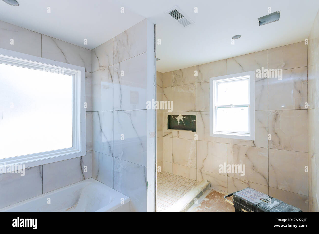 Bathroom unfinishing new apartments repair installation of tile finish ...