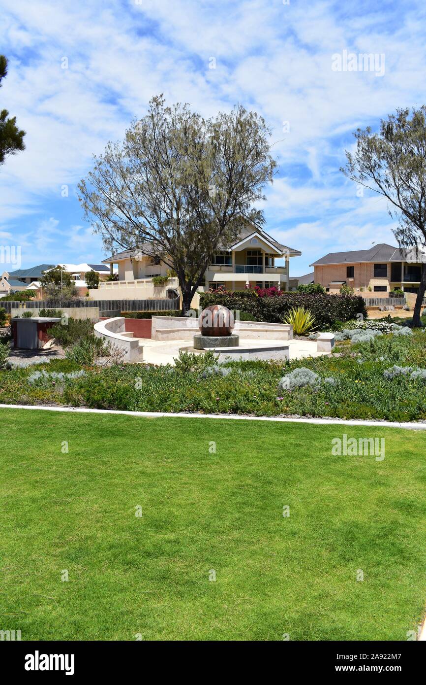 rotating spherical sculpture art Midalia's beach Geraldton Stock Photo ...