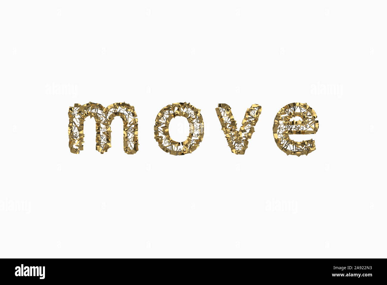 The word Move is made by gold wired jewelry letters isolated on white ...