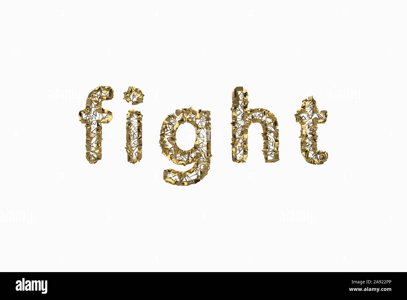 The word Fight is made by gold wired jewelry letters isolated on white ...