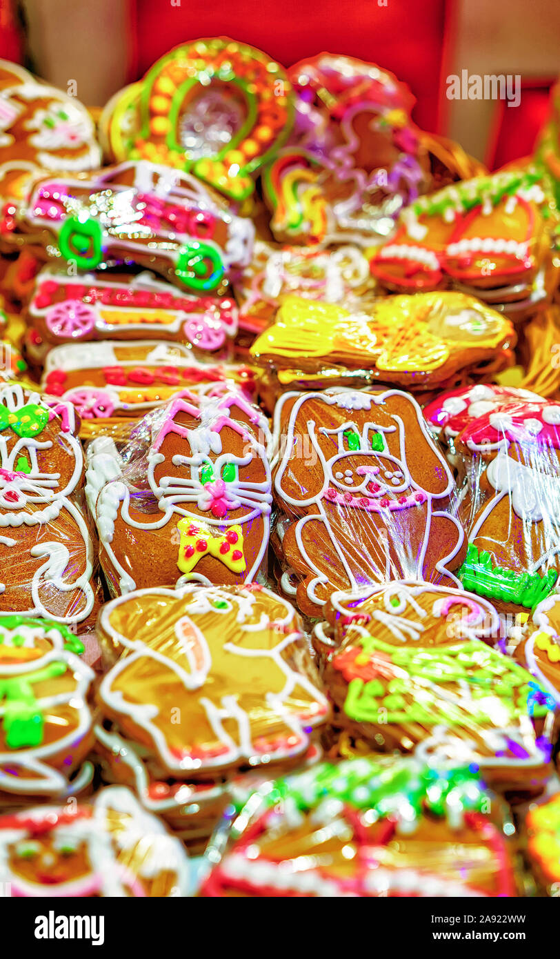 Colorful gingerbreads with icing at the Riga Christmas Market Stock ...