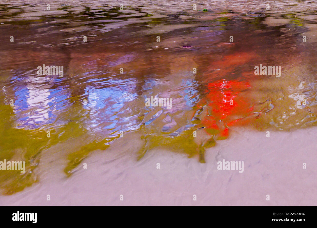 Beach Huts Reflecting in Wet Sand - Artwork Stock Photo - Alamy