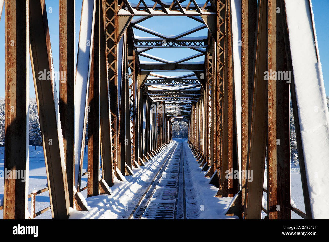 Train bridge at winter Stock Photo - Alamy