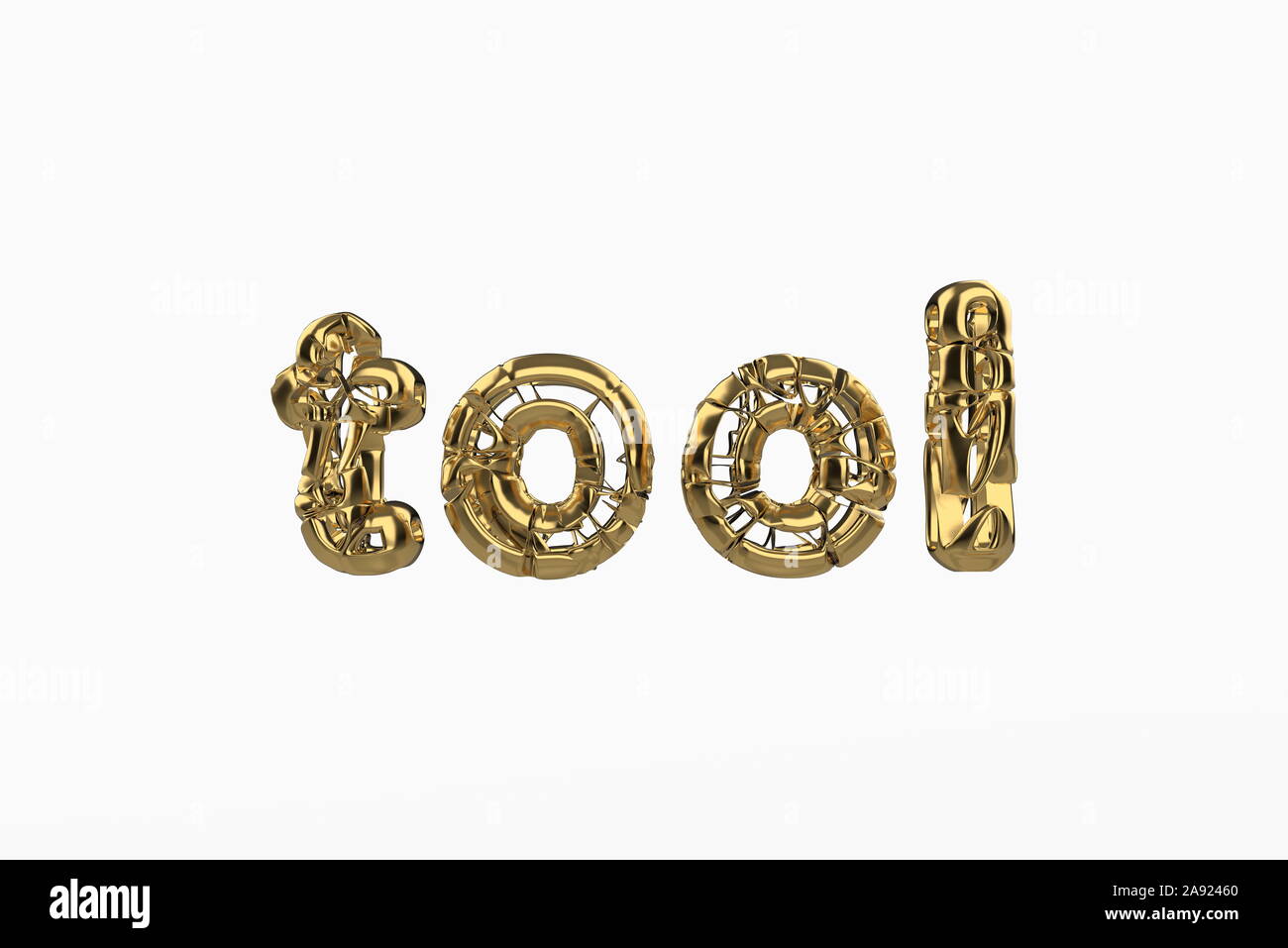 The word Tool is made by gold wired jewelry letters isolated on white ...