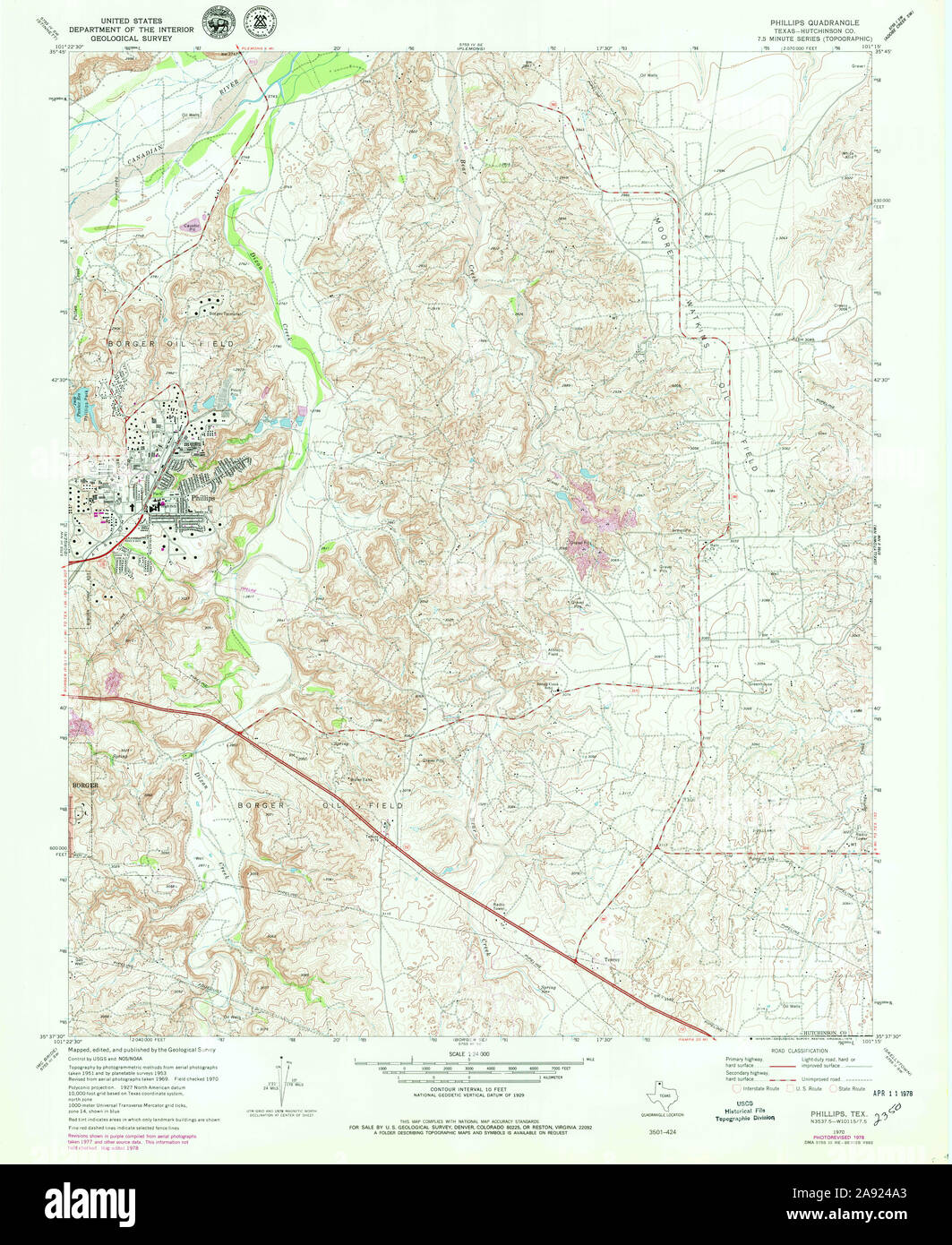 USGS TOPO Map Texas TX Phillips 114948 1970 24000 Restoration Stock ...