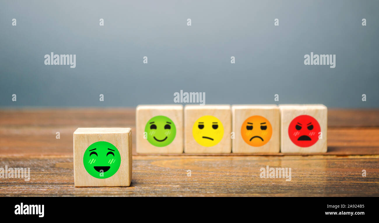 A series of blocks with faces from happy to angry. Happiness face ...