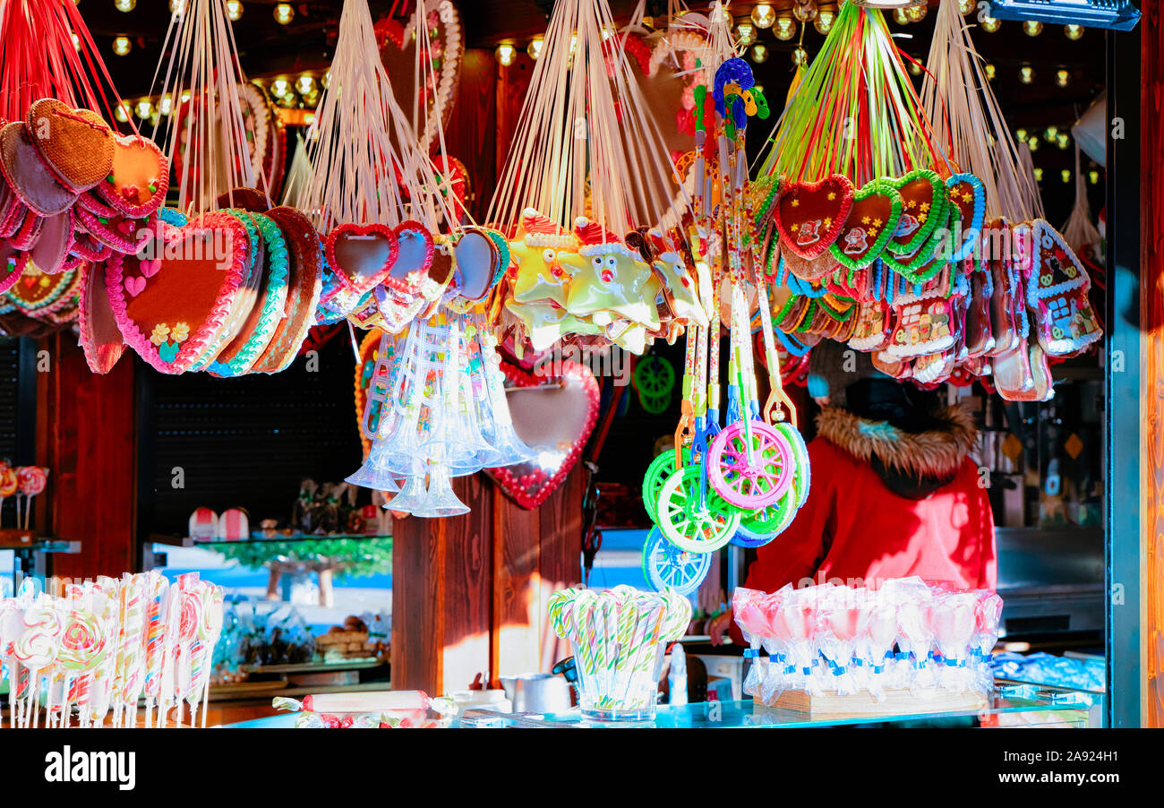 Gingerbread cookies and candies at Christmas Market at Gendarmenmarkt ...