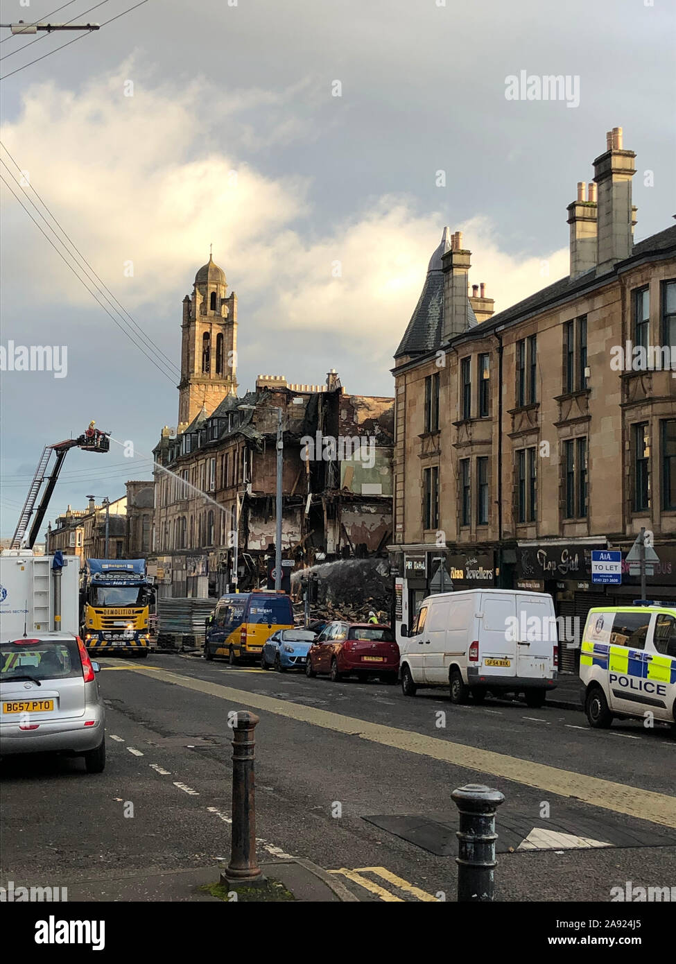 The scene at Albert Drive in Pollokshields, Glasgow, where firefighters ...