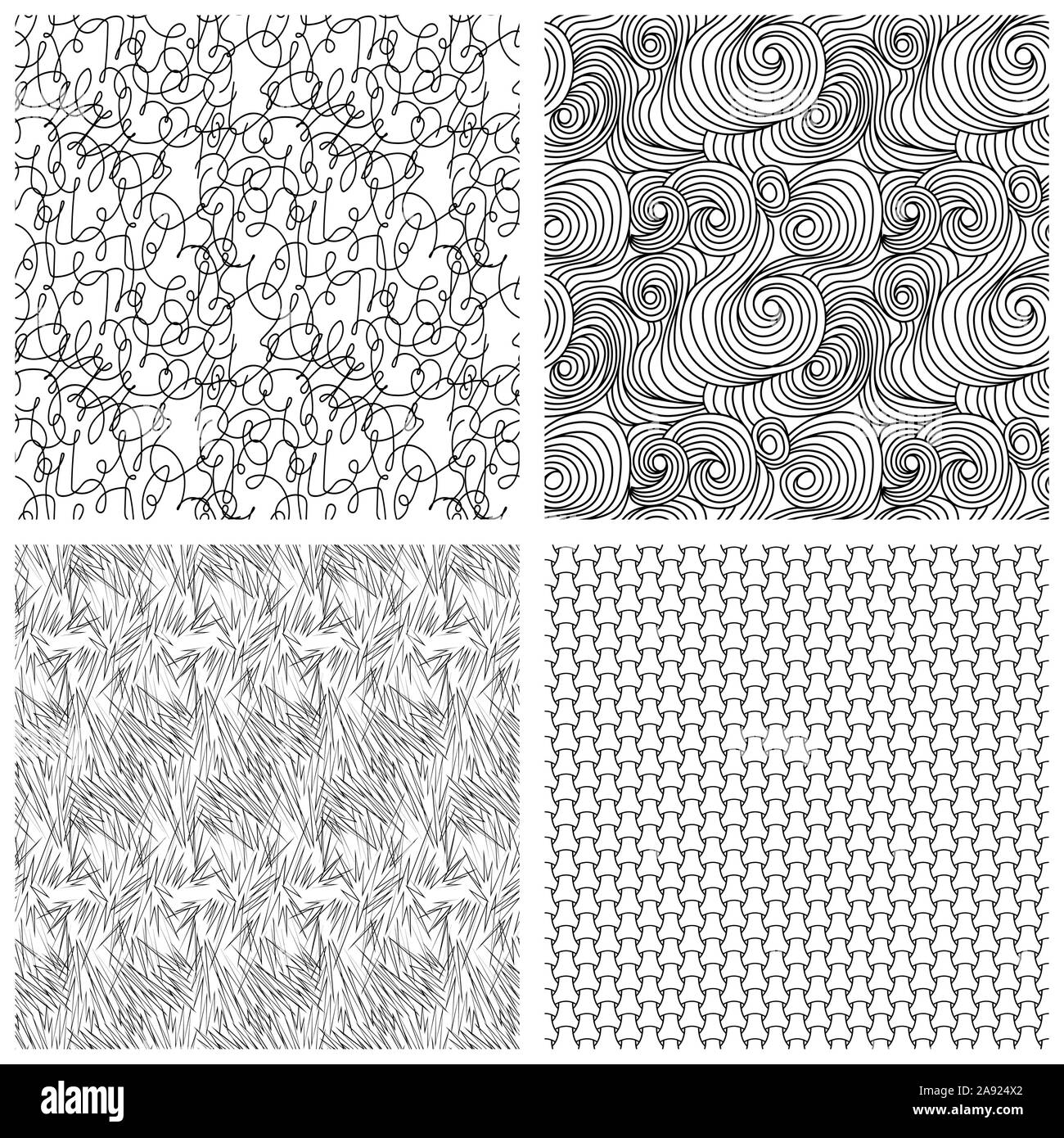 Four abstract seamless patterns in black color on the white background ...