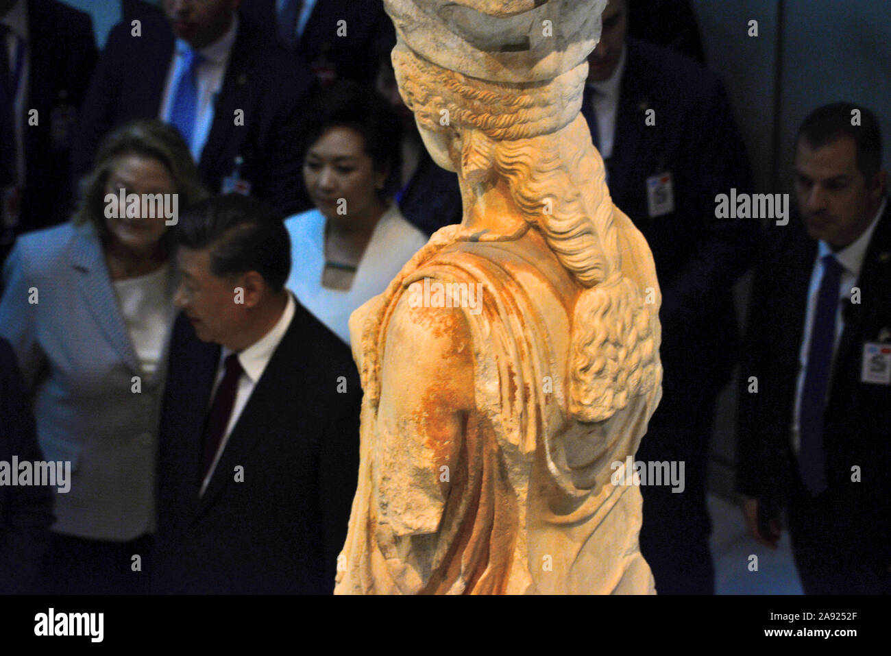 Athens, Greece. 12th Nov, 2019. A Caryatid is "seeing" President of the ...