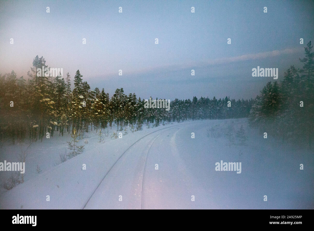 Winter landscape with train tracks Stock Photo - Alamy