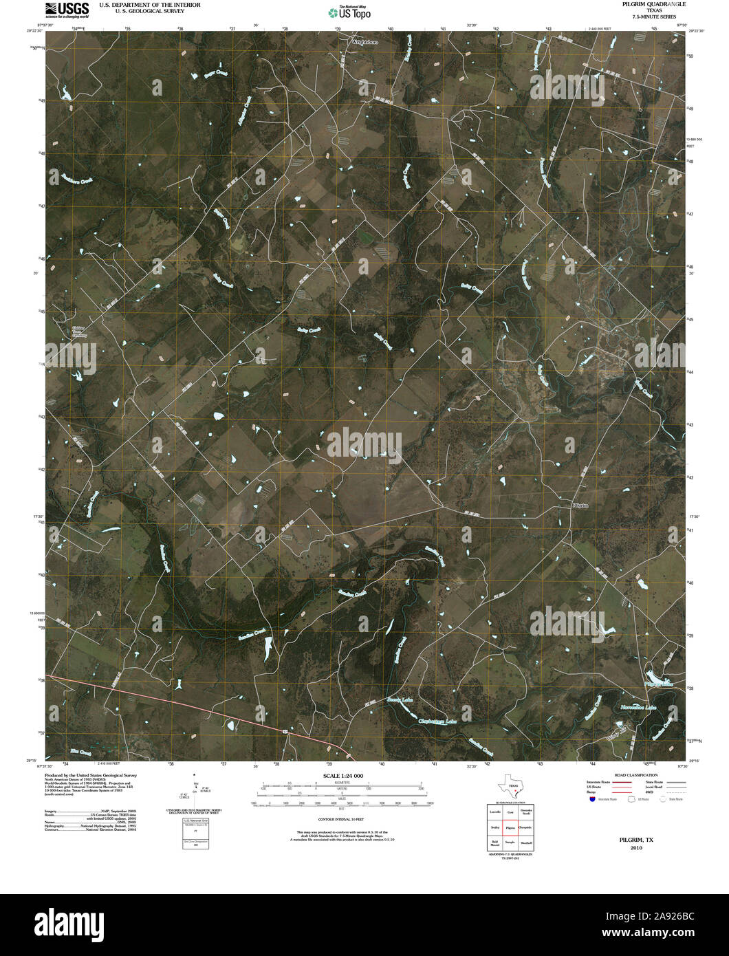 USGS TOPO Map Texas TX Pilgrim 20100223 TM Restoration Stock Photo - Alamy