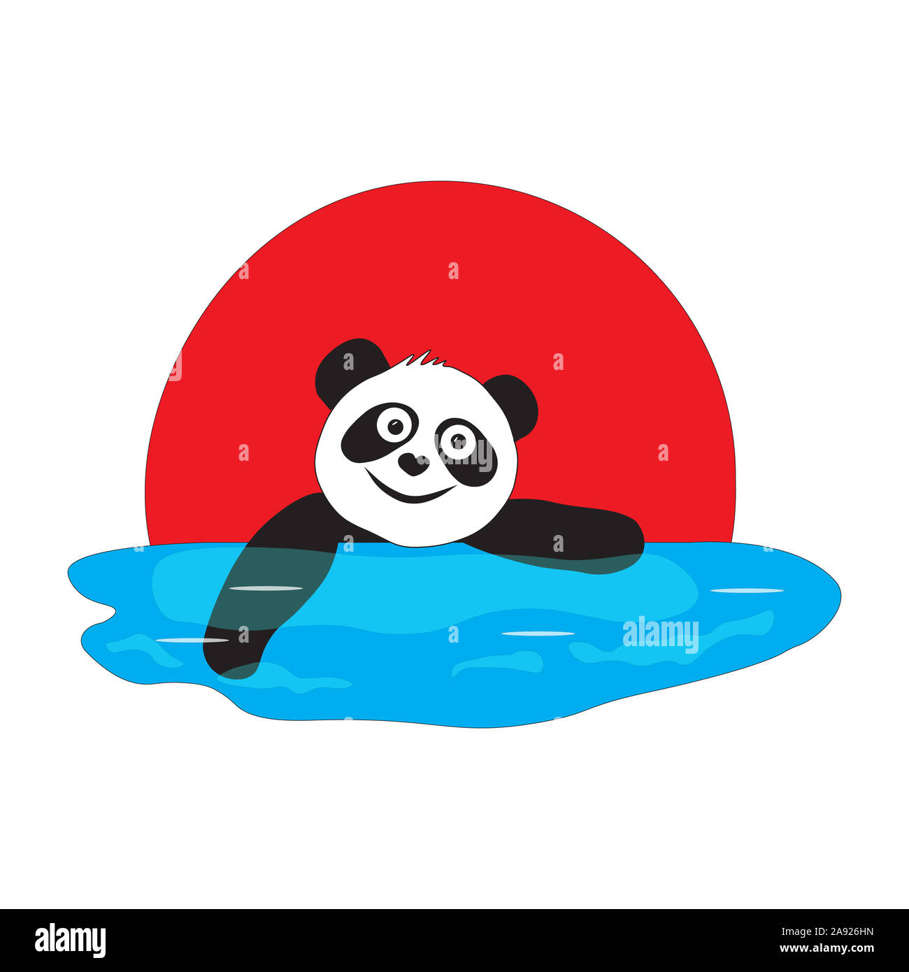 A panda bear is swimming in a pool at a competition in Japan Stock ...