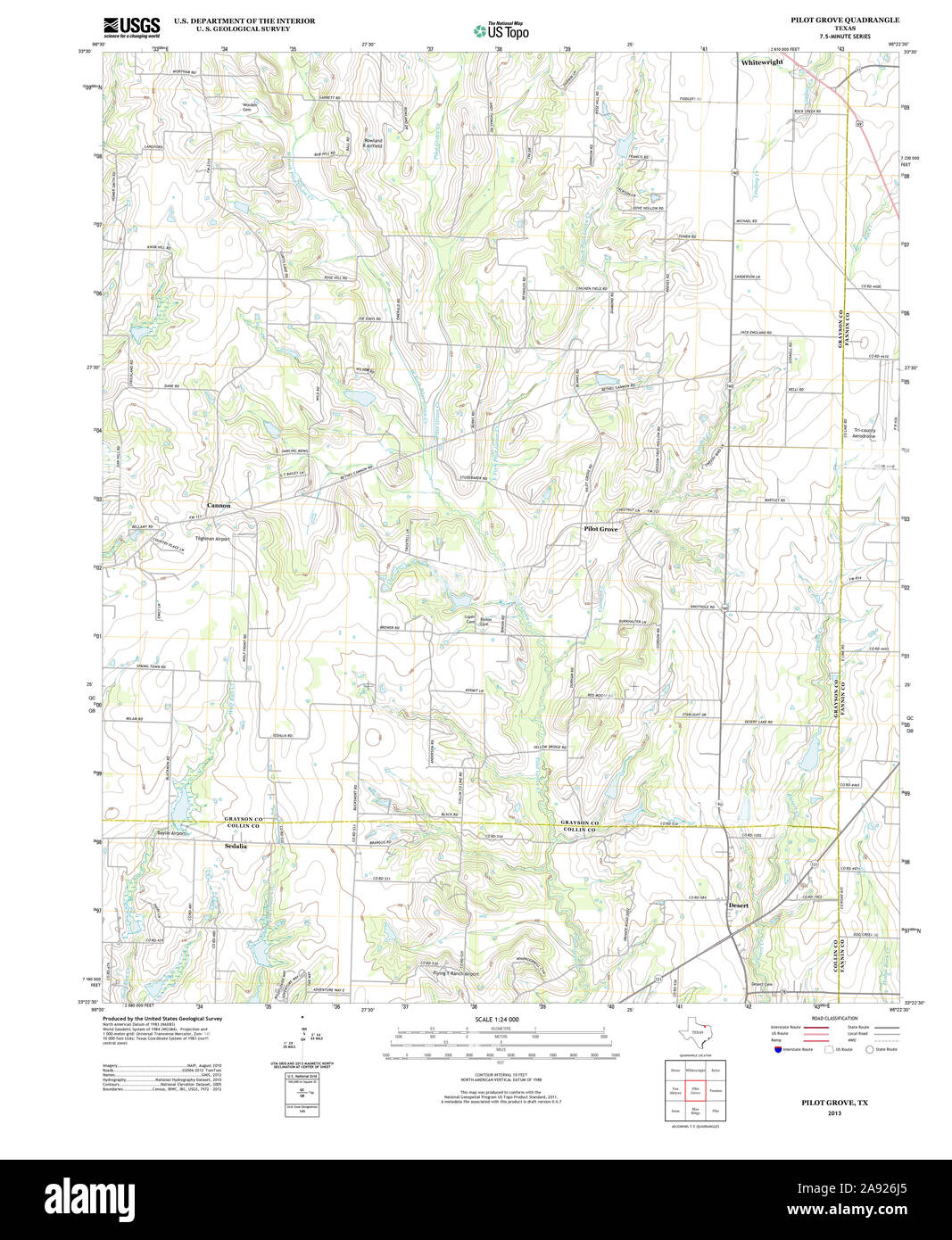 USGS TOPO Map Texas TX Pilot Grove 20130308 TM Restoration Stock Photo ...