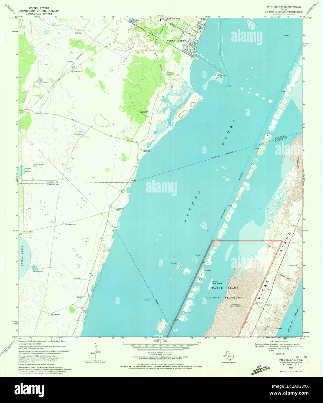 USGS TOPO Map Texas TX Pita Island 114996 1969 24000 Restoration Stock ...