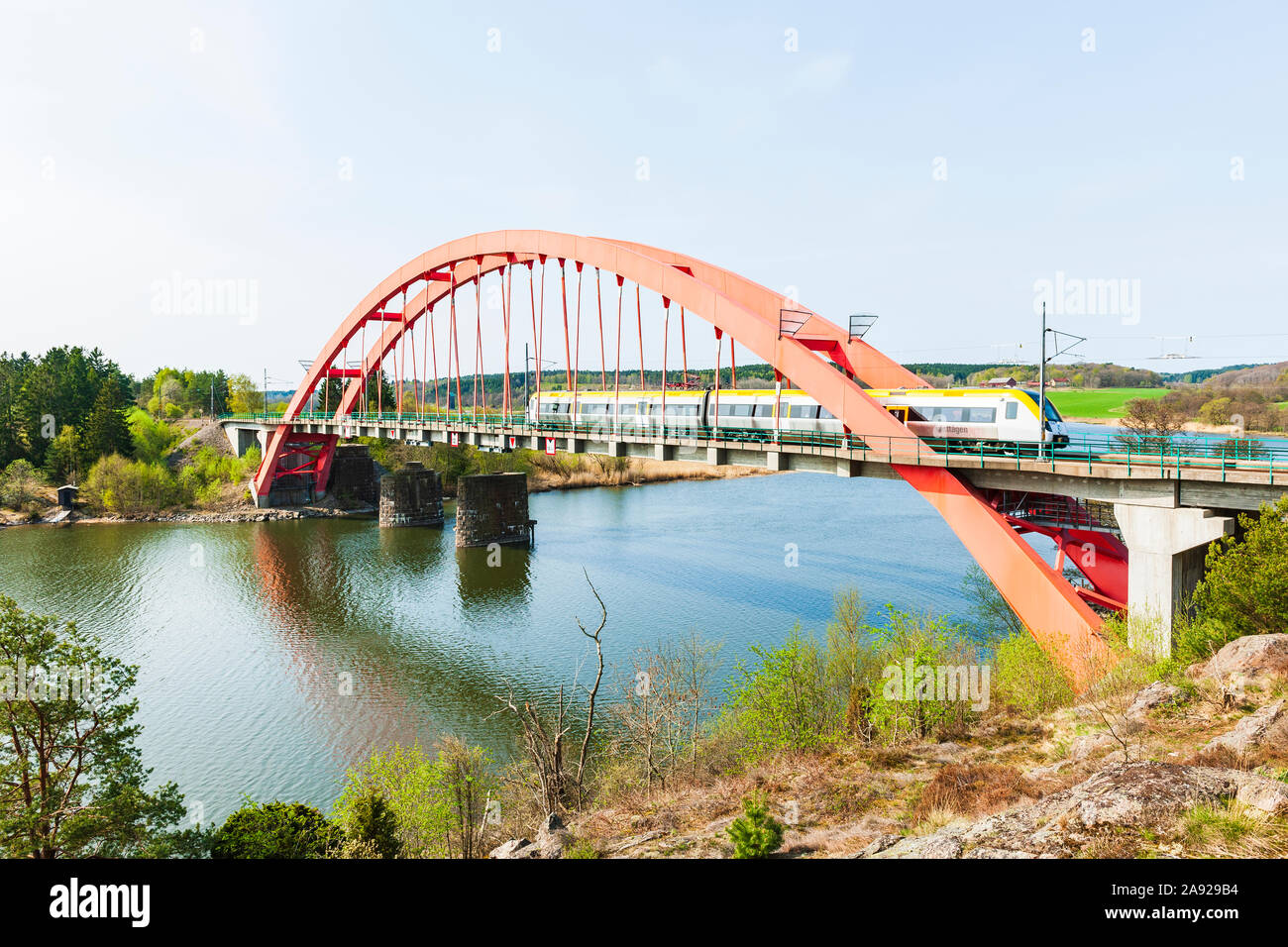 Train bridge above river Stock Photo - Alamy
