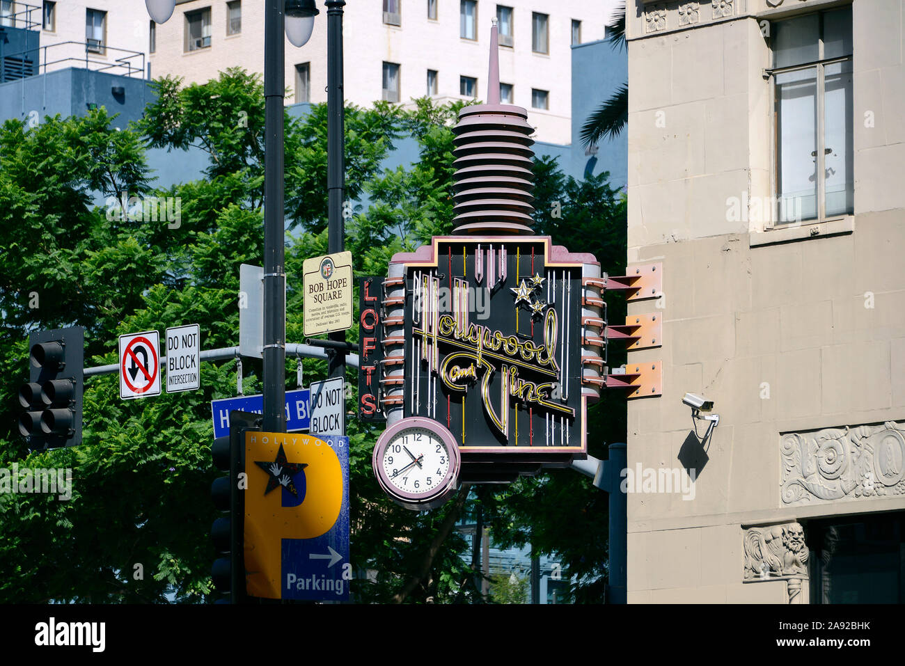 Art Deco illuminated advertising Hollywood & Vine at the famous ...
