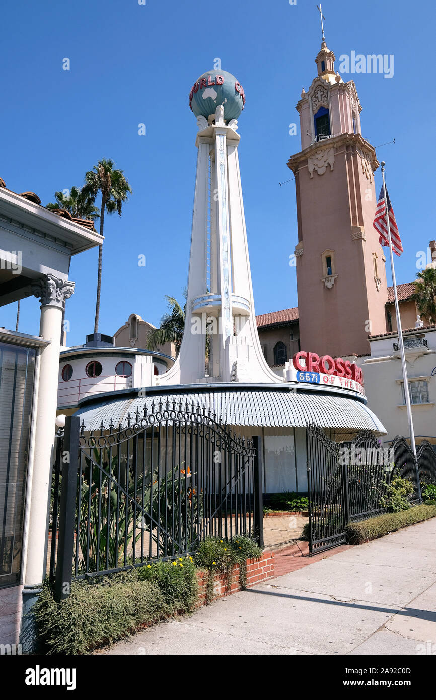 Iconic building, Crossroads of the World, outdoor shopping center, on ...