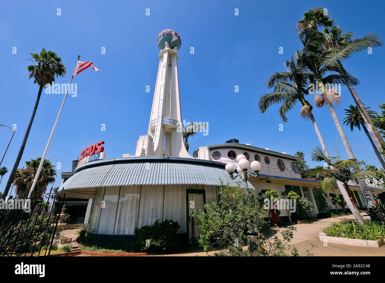 Iconic building, Crossroads of the World, outdoor shopping center, on ...