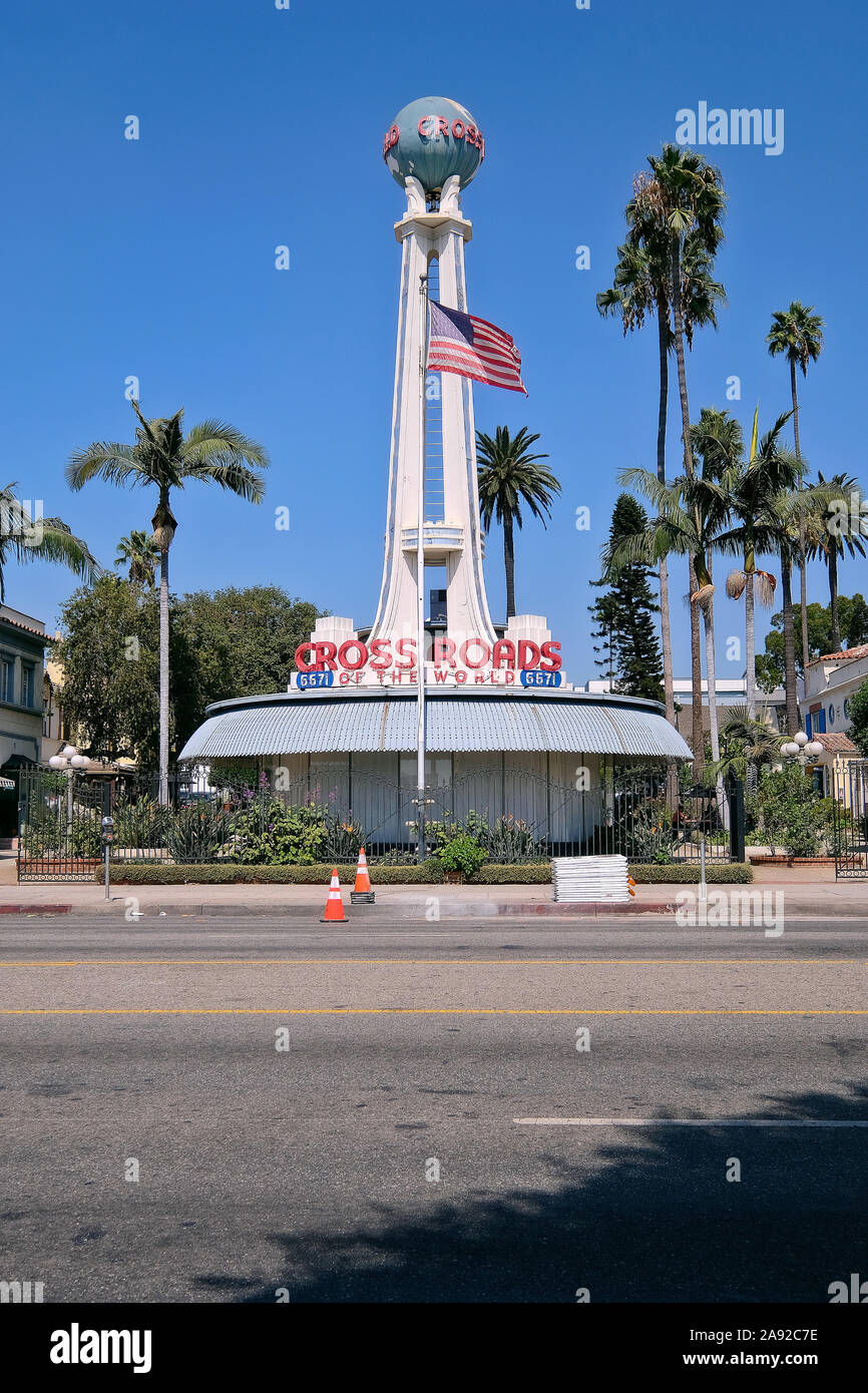 Iconic building, Crossroads of the World, outdoor shopping center, on ...