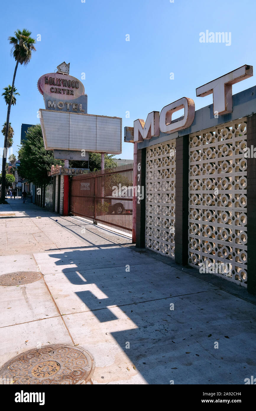 Entrance and illuminated advertising of the Hollywood Center Motel on ...