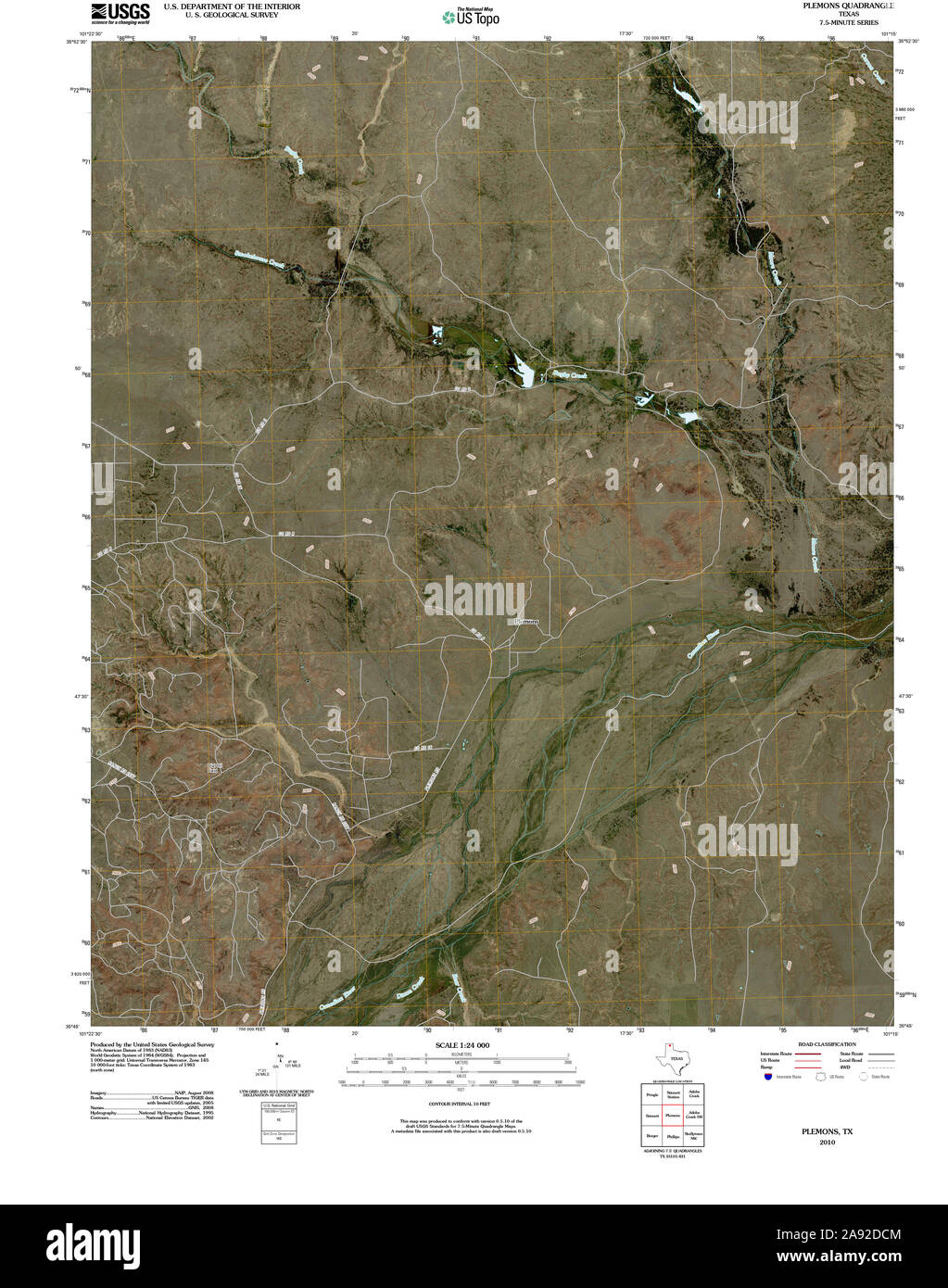 USGS TOPO Map Texas TX Plemons 20100306 TM Restoration Stock Photo - Alamy