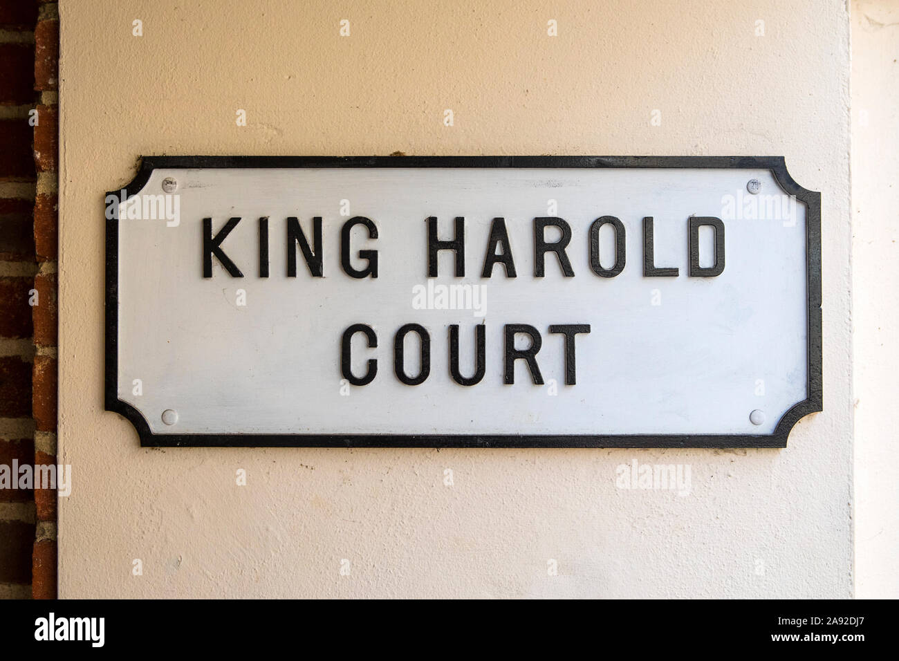 Essex, UK - August 27th 2019: Street sign for King Harold Court in the ...
