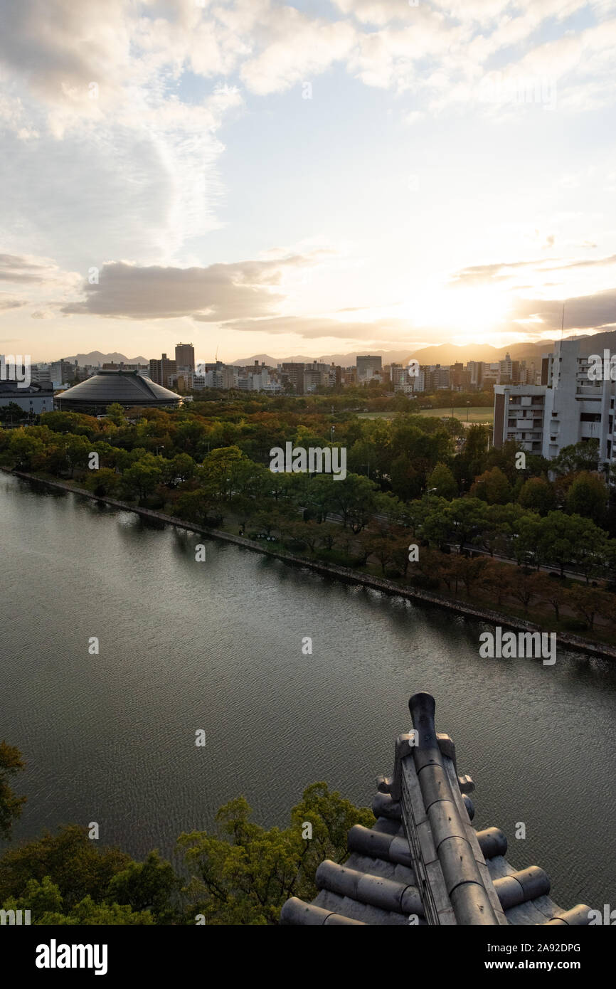 Sunset looking South West from Hiroshima Castle Stock Photo - Alamy