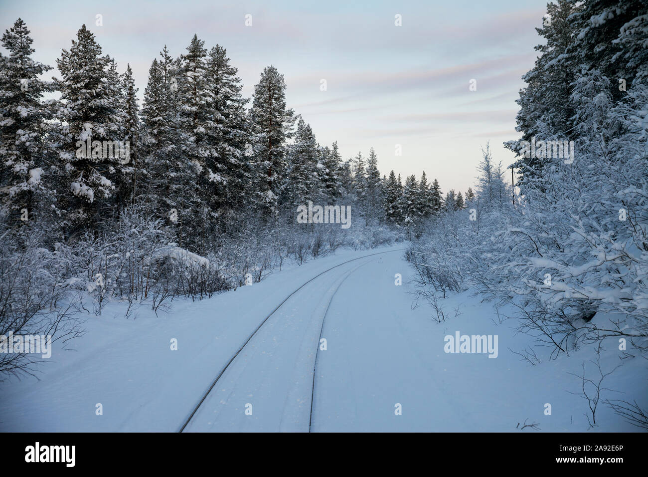 Winter landscape with train tracks Stock Photo - Alamy