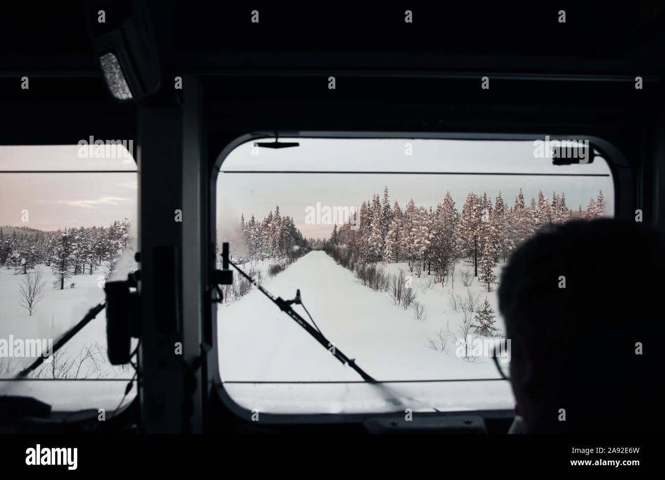 Winter landscape seen through train window Stock Photo - Alamy
