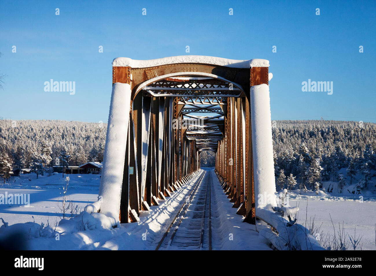 Train bridge at winter Stock Photo - Alamy