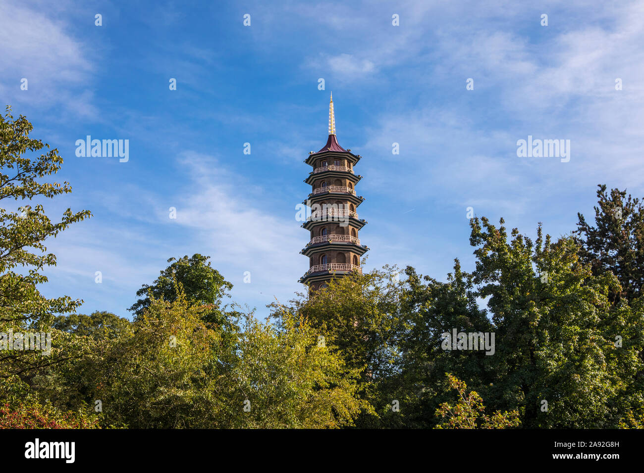 A view of the famous Great Pagoda at Kew Royal Botanical Gardens in ...