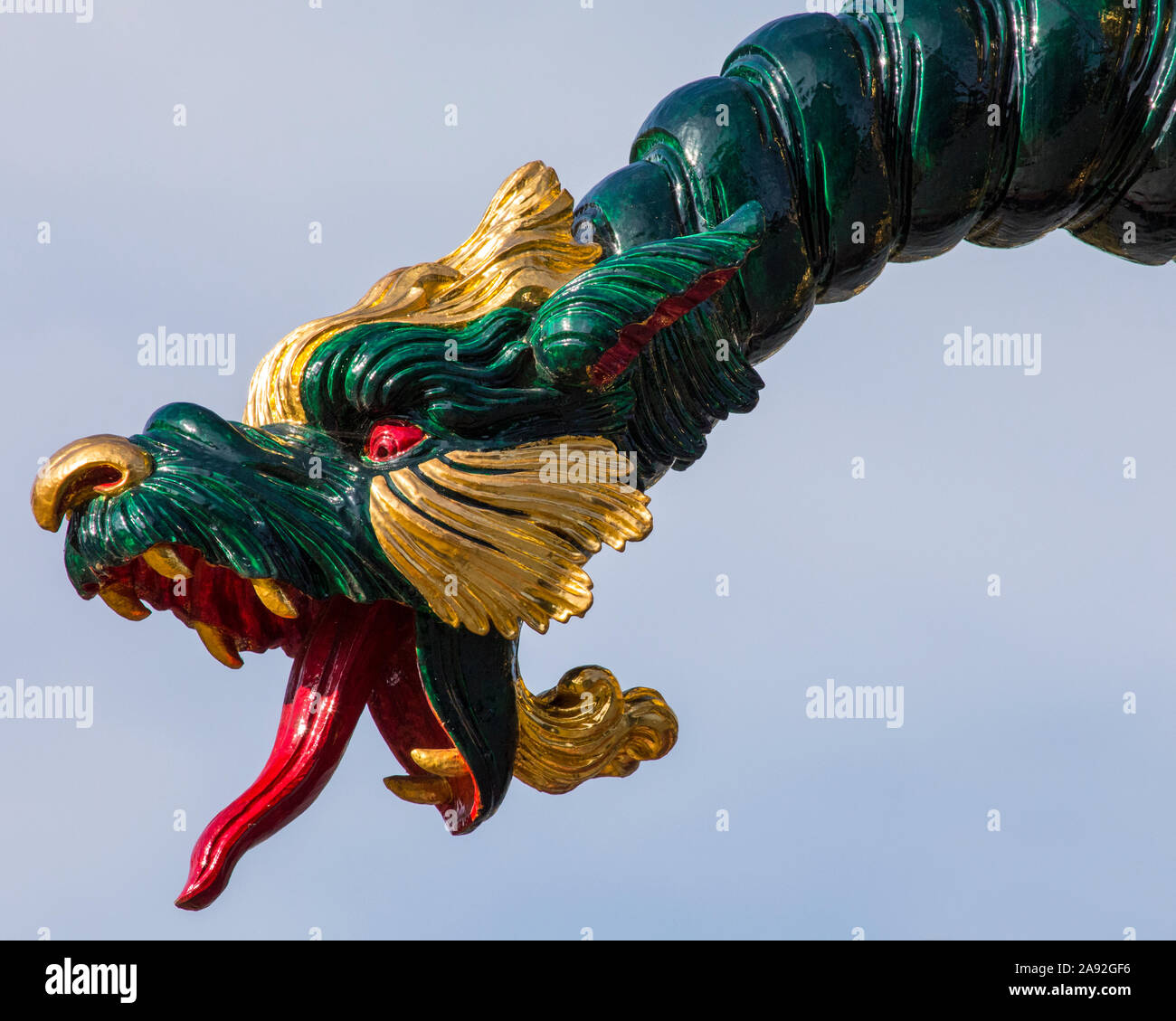 Surrey, UK - September 14th 2019: Close-up of one of the dragon ...