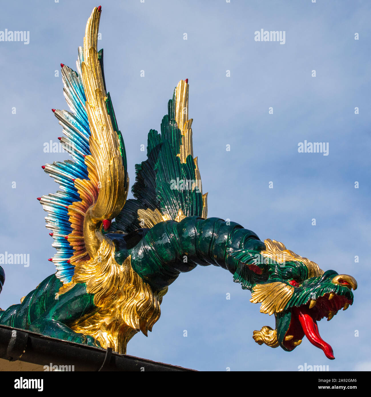 Surrey, UK - September 14th 2019: One of the dragon sculptures on the ...