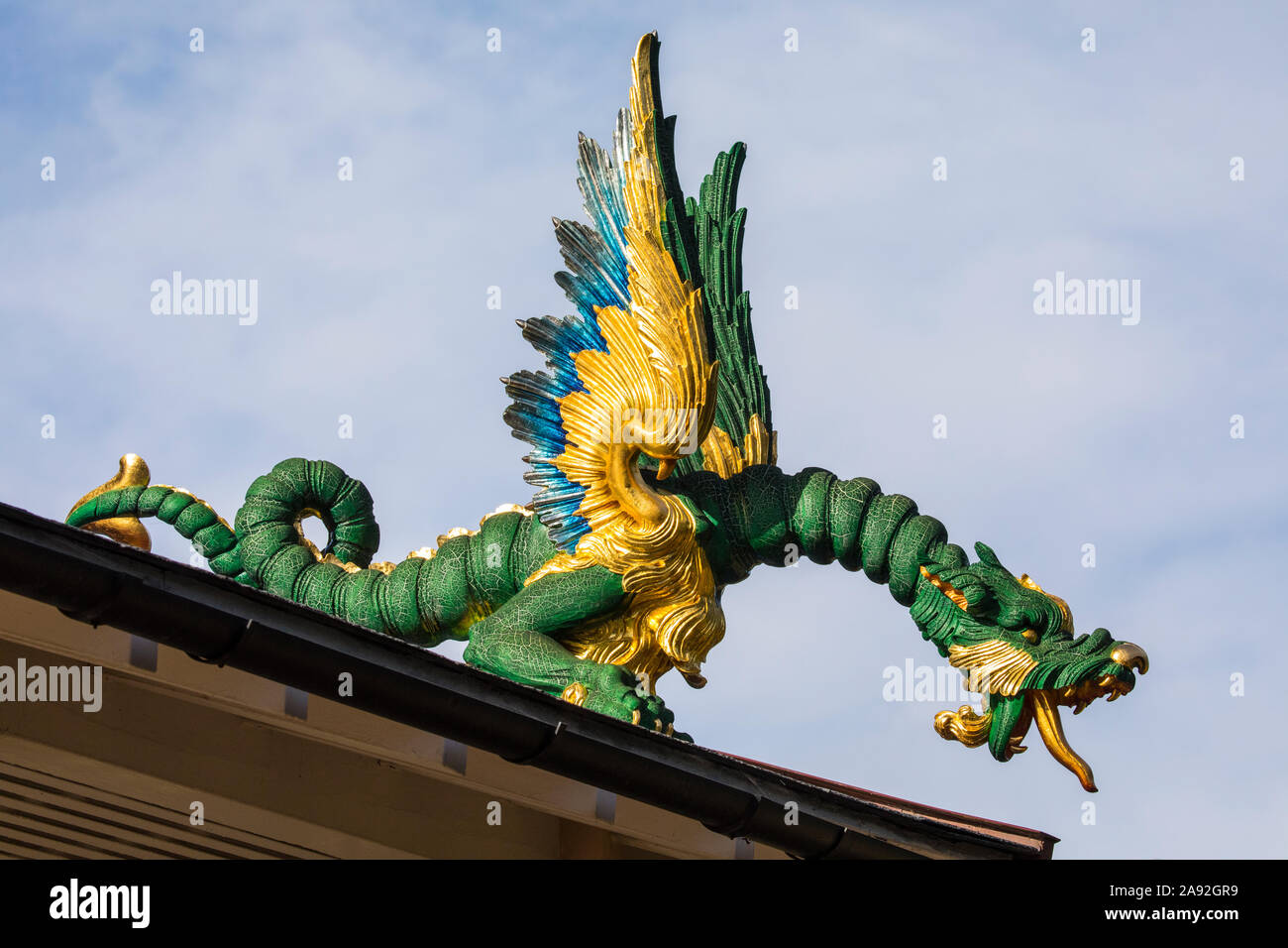 Surrey, UK - September 14th 2019: One of the dragon sculptures on the ...
