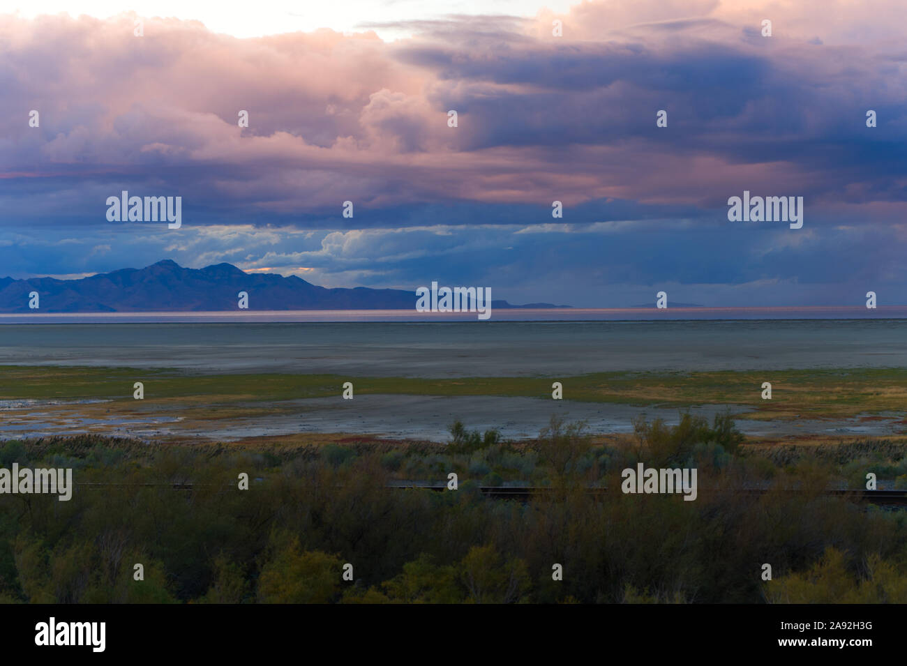 Sunset at Great Salt Lake, Great Salt Lake, Utah, USA Stock Photo - Alamy