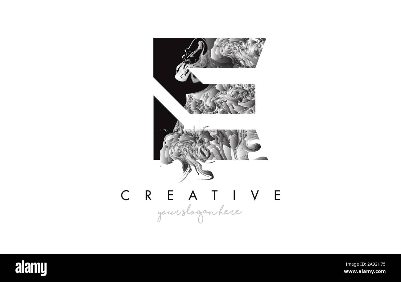Letter E Logo Design Icon with Artistic Grunge Texture In Black and ...