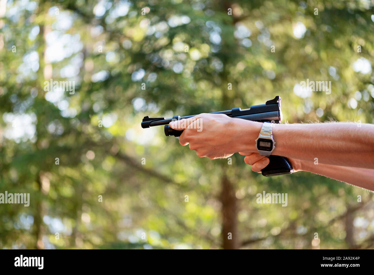 Hands holding gun Stock Photo - Alamy