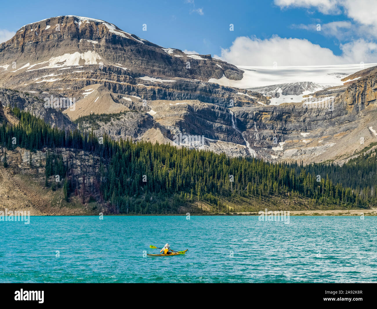Kayaking in Bow Lake, Banff National Park; Improvement District No. 9 ...