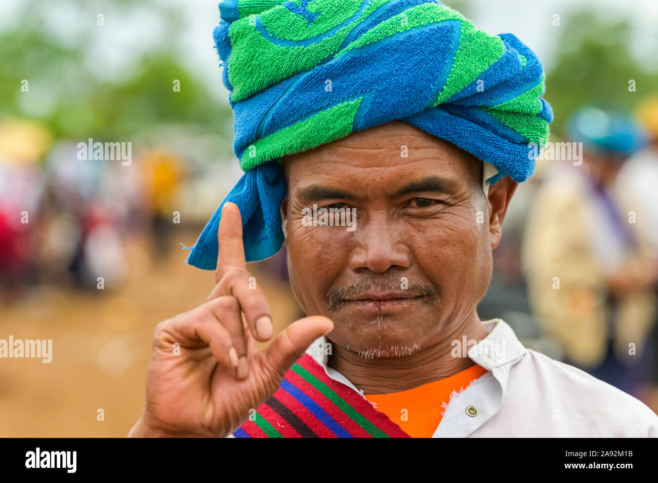 Pa'O man looking at the camera; Yawngshwe, Shan State, Myanmar Stock ...