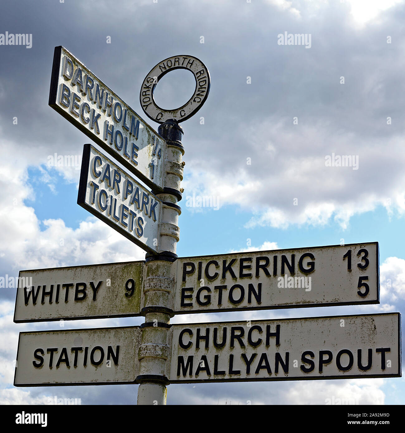 Road Signpost in Goathland Village on the North Yorkshire Moors Stock ...