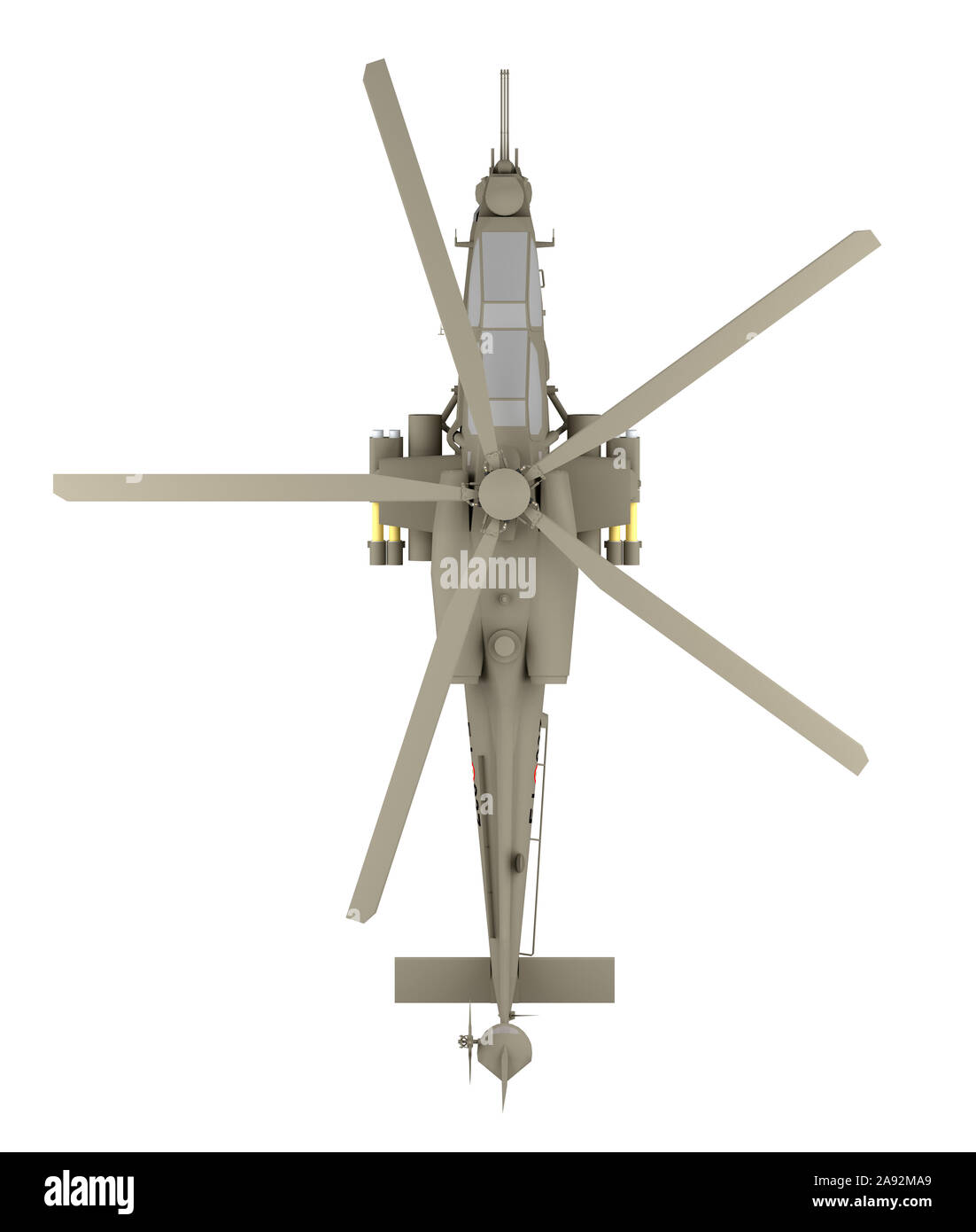military helicopter top view isolated on white. 3d rendering Stock ...