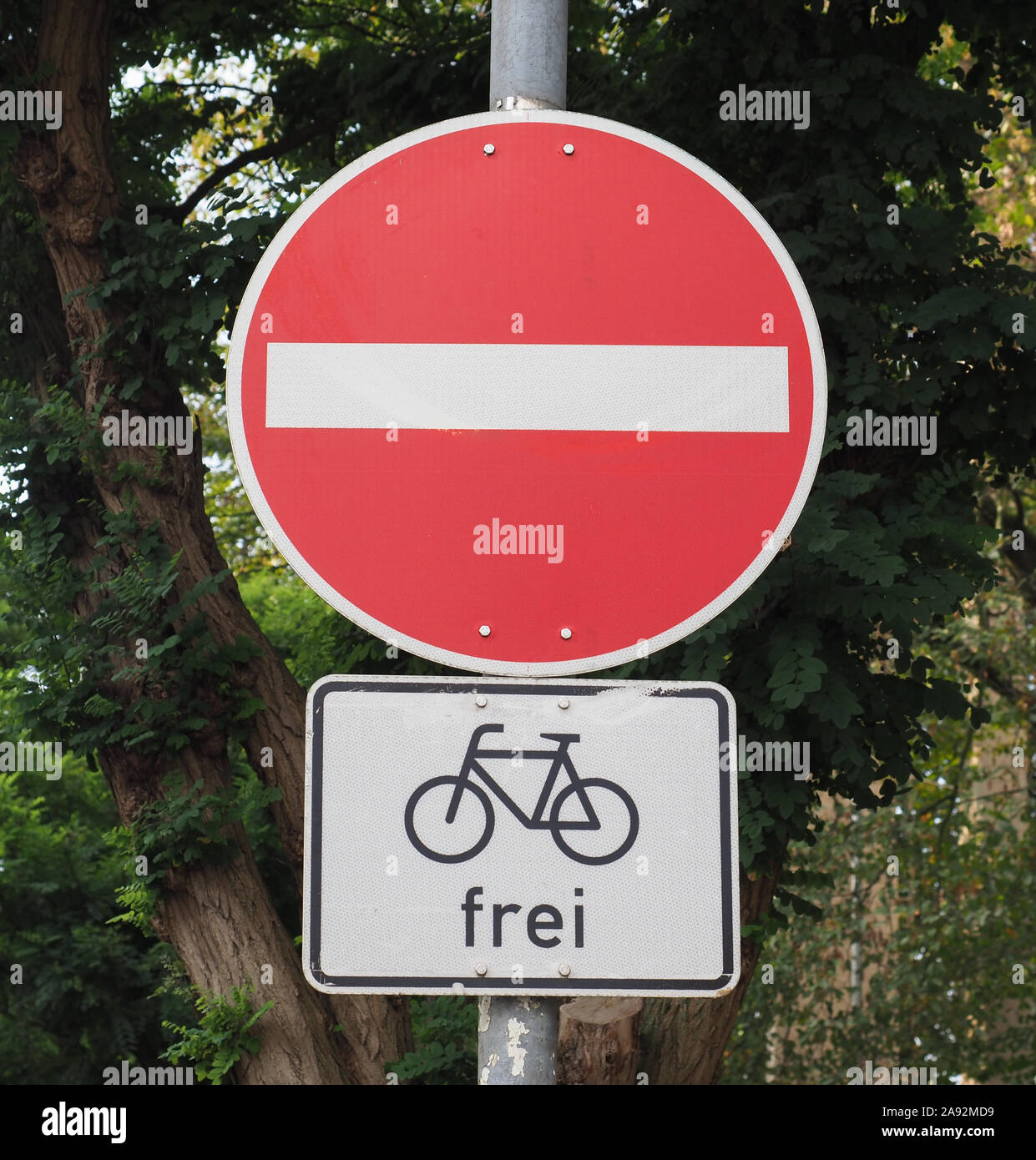 Regulatory signs, no entry for vehicular traffic sign (frei means that ...