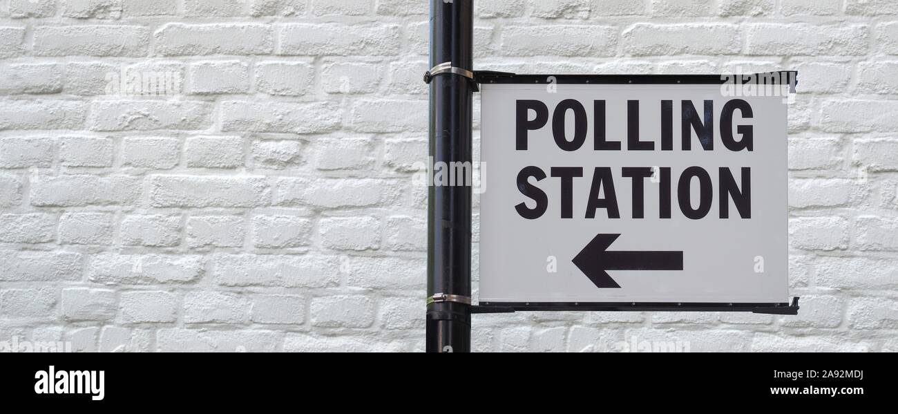 Polling station sign for UK general elections Stock Photo - Alamy